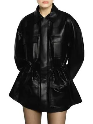 Mango Leather Jacket - Black