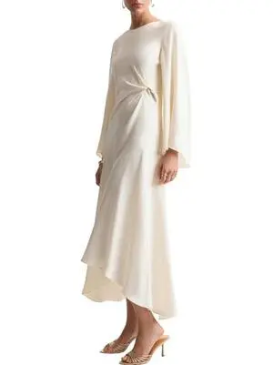 Mango Flutter Sleeve Satin Dress - Ecru