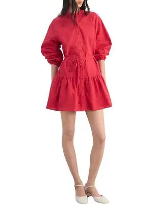 Mango Embroidered Long-sleeve Shirtdress - Strawberry