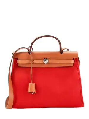HERMES Herbag Zip Leather And Toile 31 - Rouge Tomate