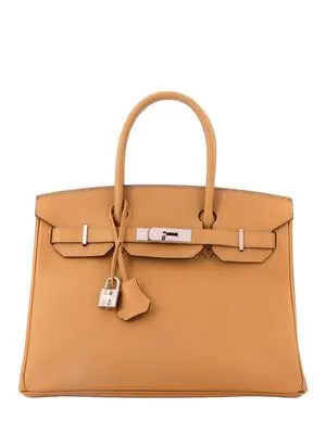 HERMES Birkin Handbag Brown Epsom With Palladium Hardware 30