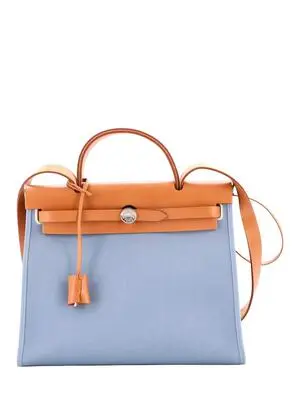 HERMES Herbag Zip Leather And Toile 31 - Bleu Lin