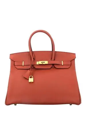 Hermès Birkin Handbag Brown Togo With Gold Hardware 35 - Red