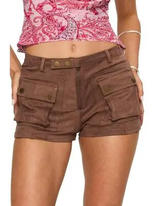 Princess Polly Hendrick Faux Suede Shorts - Brown