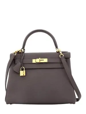 HERMES Kelly Handbag 28 Grey Togo With Gold Hardware - Etain
