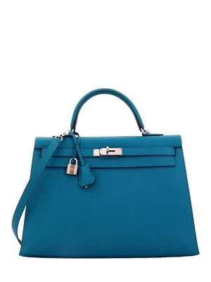 HERMES Kelly Handbag Blue Epsom With Palladium Hardware 35 - Bleu Izmir