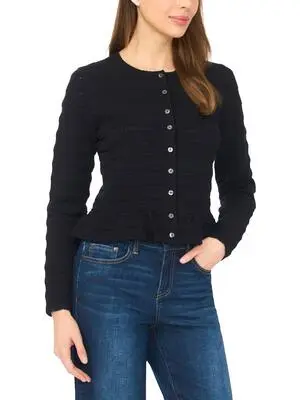 CECE DUPRAZ Ruffle Pointelle Cardigan - Rich Black