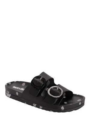 MUK LUKS Grand Cayman Slide Sandals With Adjustable Straps And Cushioned Footbed - Black/daisy