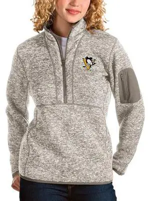 ANTIGUA Pittsburgh Penguins Fortune Half-zip Pullover Jacket - Oatmeal