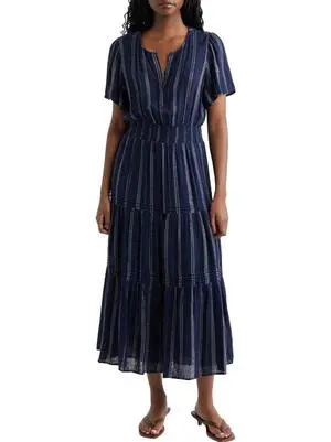 Rails Cannes Stripe Tiered Linen Blend Dress - Marina Stripe