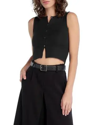 FAVORITE DAUGHTER The Dalia Rib Button Front Crop Top - Black