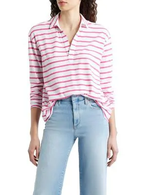 Frank & Eileen Patrick Popover Henley - Pink Lotus Stripe