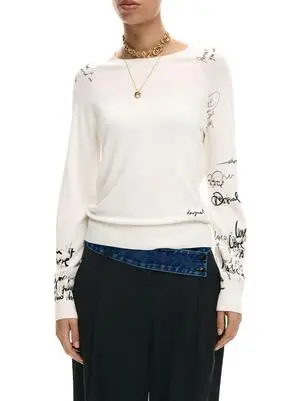 Desigual Fine Gauge Graphic Sweater - Ivory