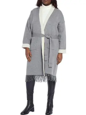 Lyssé Juliette Fringed Sweater Coat - Grey Melange/light Pewter