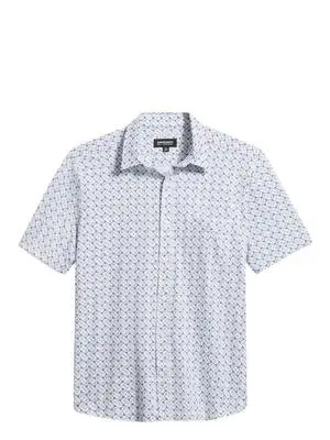 Johnston & Murphy Xc Flex Ascend Short Sleeve Button-up Shirt - Blue Multi Square Grid