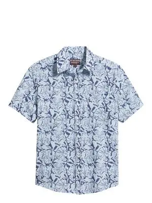 Johnston & Murphy Hampton Stretch Cotton Short Sleeve Button-up Shirt - Blue Hibiscus