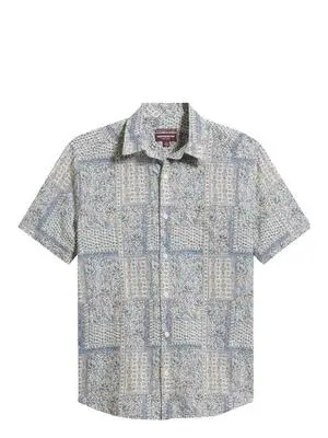 Johnston & Murphy Hampton Stretch Cotton Short Sleeve Button-up Shirt - White Multi Bandana