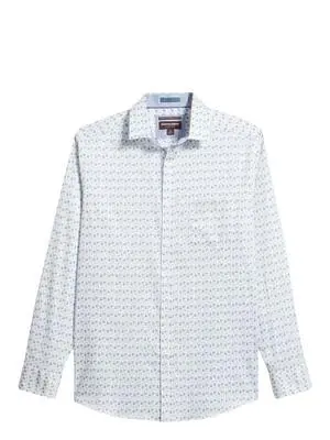 Johnston & Murphy Logan Print Button-up Shirt - White/gray Shadow Box