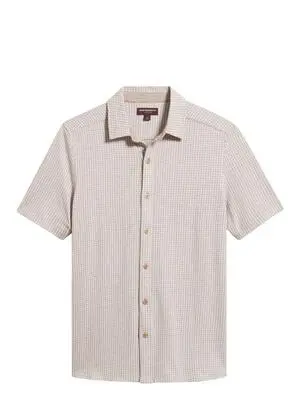 Johnston & Murphy Bennett Gingham Short Sleeve Button-up Shirt - Tan Gingham
