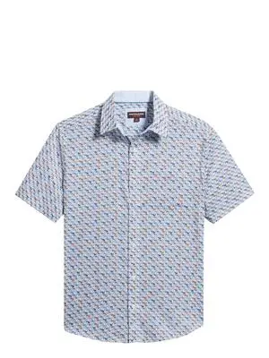 Johnston & Murphy Logan Print Short Sleeve Button-up Shirt - White Multi Mini Lab