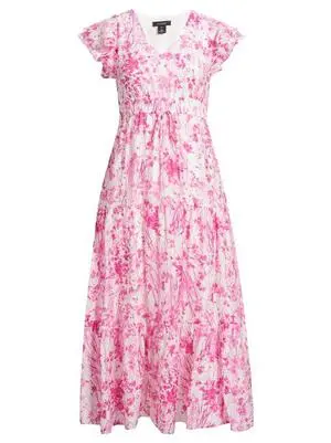 Halogen Printed Ruffle Sleeve Maxi Dress - New Ivory