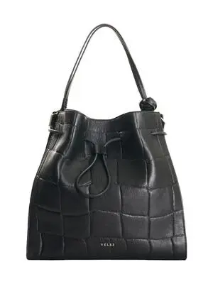 VELEZ Embossed Leather Shopper Tote Bag - Black