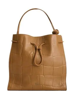 VELEZ Embossed Leather Shopper Tote Bag - Brown