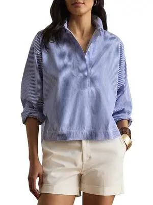 Ralph Lauren 70s Stripe Cotton Broadcloth Popover Shirt - Blue/white