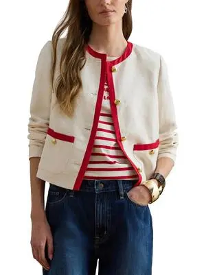 Ralph Lauren Linen-blend Twill Jacket - Mascarpone Cream/cruise Red