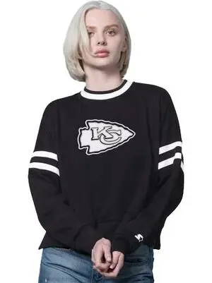 STARTER Kansas City Chiefs Drop Shoulder Cropped Sweatshirt - Black