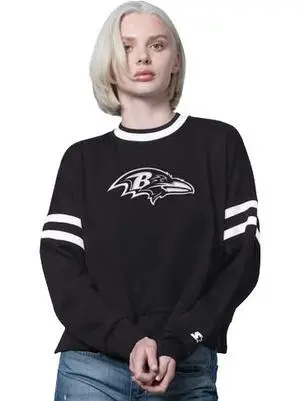STARTER Baltimore Ravens Drop Shoulder Cropped Sweatshirt - Black