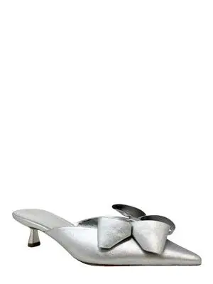 SHU SHOP Nell Pointed Toe Kitten Heel Mule - Silver
