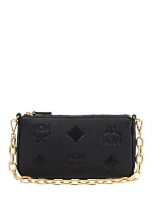 Mcm Aren Maxi Monogram Leather Pouch - Black