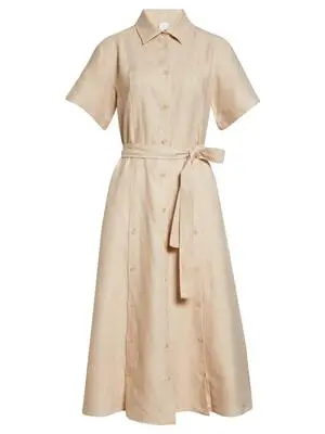 Eleventy Linen Blend Belted Shirtdress - Taupe Cognac