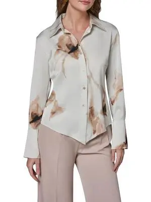 Donna Karan New York Floral Print Button-up Shirt - Light Tuscan Grey Mult