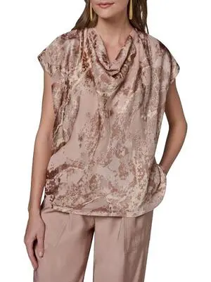 Donna Karan New York Burnout Cowl Neck Top - Snow Petal Combo