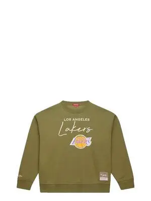 Mitchell & Ness Los Angeles Lakers Lightweight Script Sweatshirt - Olive