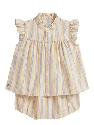 Ralph Lauren Stripe Cotton Oxford Top With Bloomers - Yellow-blue-pink Multi