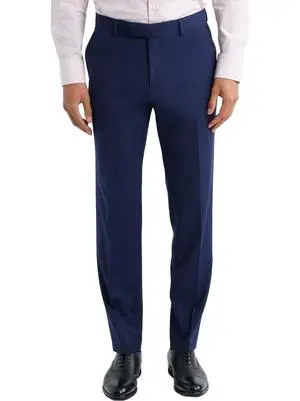 BOSS Flat Front Wool Dress Pants - Open Blue