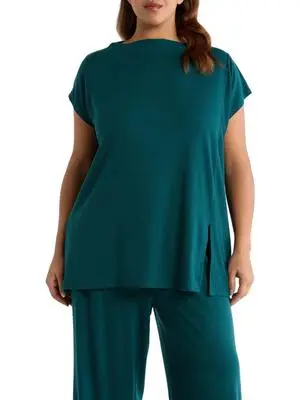 Eileen Fisher Rib Boxy Funnel Neck Top - Kelp
