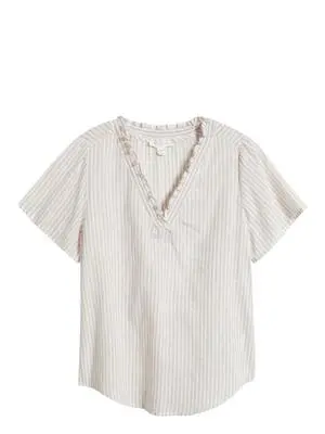BEACHLUNCHLOUNGE Bree Ruffle Linen & Cotton Top - Khaki Sand