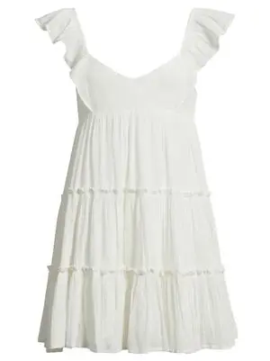 Bp. Flutter Sleeve Cotton Blend Gauze Babydoll Mini Dress - Ivory