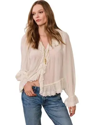 LoveShackFancy Avee Silk Ruffle Blouse - Cream