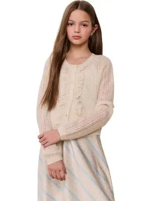 LoveShackFancy Tween Kena Alpaca-wool Pointelle Cardigan - Aspen White