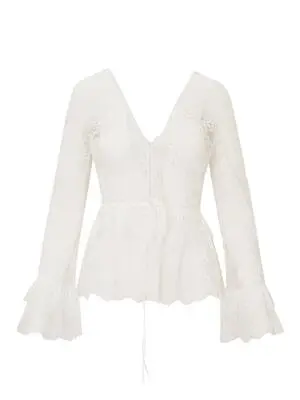 LoveShackFancy Siddie Lace Blouse - Ivory
