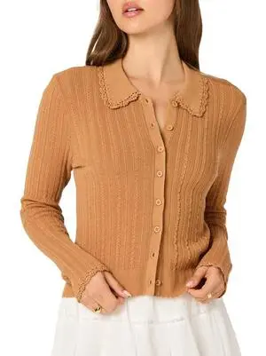 Astr The Label Kristen Ribbed Button-front Cardigan - Nutmeg