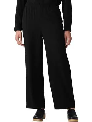 Eileen Fisher Ankle Length Wide Leg Silk Pants - Black
