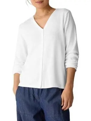 Eileen Fisher V-neck Button-front Cardigan - White