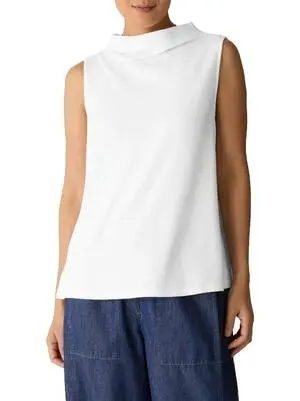 Eileen Fisher Funnel Neck Sleeveless Top - White