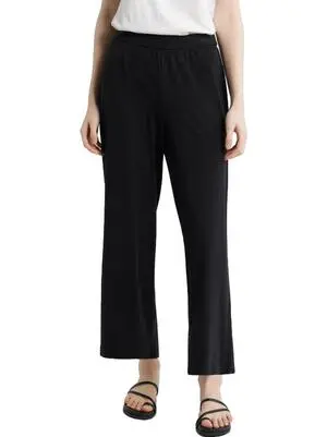 Eileen Fisher Jersey Ankle Wide Leg Pants - Black